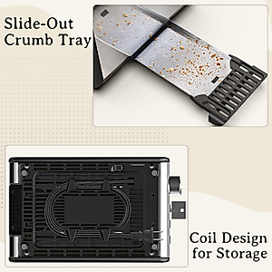 YIOU Toaster 2 Slice Stainless Steel 2 Slice Toaster 1.5 Inch Extra Wide Slots 6 Browning Setting Toaster Bagel Toaster Reheat Defrost Cancel Function Removable Crumb Tray Easy Cleaning T2S-Black