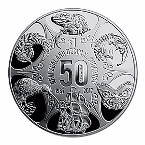 2017 NZ Silver Dollar Proof Coin - 50 Years (Of Decimal Currency) $1 Uncirculated Reserve Bank Of New Zealand