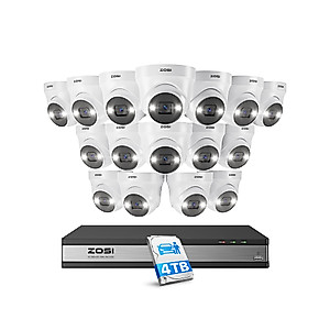 ZOSI 16Channel 4K PoE Home Security Camera System Outdoor Indoor with 4TB HDD,16pcs 4K PoE IP Cameras,Person Vehicle Detection,100ft Night Vision,2-Way Audio,16CH 4K NVR Recorder for 24/7 Recording