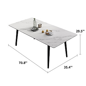 Modern Kitchen Dining Slate Table for 6 Seat,Rectangular Dining White Sintered Stone Table for Home,Kitchen,Living Room,Dining Room,1 Table (White Top)
