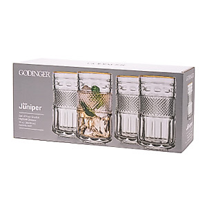 Highball Beverage Glass Cup Juniper Gold Rim by Godinger - Set of Four