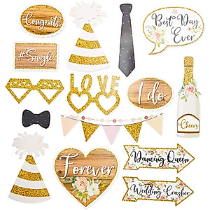 Sparkle and Bash Wedding Photo Booth Prop Kit for Bridal Shower, Bachelorette Party (70 Pieces)