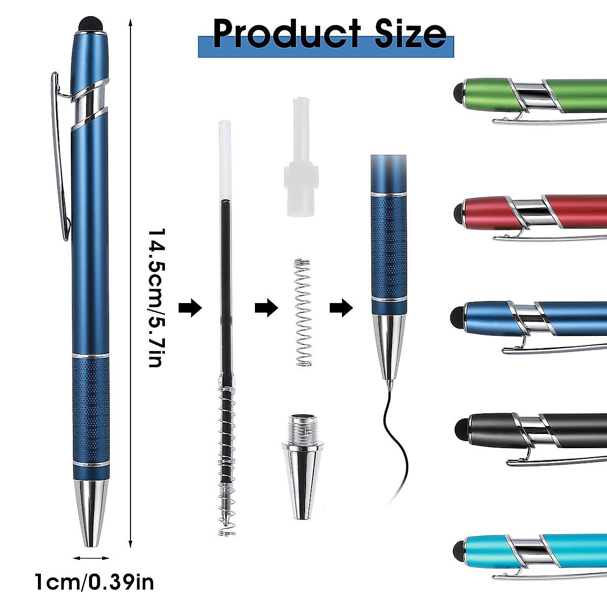 TIESOME 5 Pieces Ballpoint Pen with Stylus Tip, 2 in 1 Stylus Pens Stylish Pen, 0.5 mm Black Ink Retractable Ballpoint Pen, Metal Stylus Pen for Touch Screens School Office Gift Supplies
