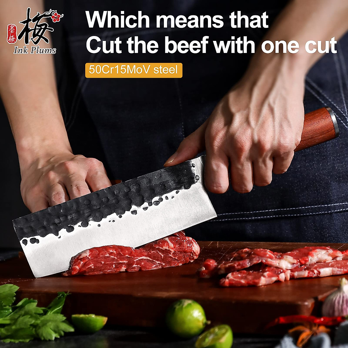 Ink Plums 6.5 Inch Kitchen Nakiri Knife,Vegetable Cleaver Knife Asian Usuba Knife,Stainless Steel With Hand-forged,Brazilian Rosewood Handle and Gift Box for Family & Restaurant