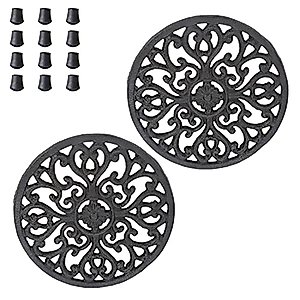 Cast Iron Trivet for Hot Pots and Pans, VIDAYA Decorative Round Trivet Mat Hot Pot Holder Pads with Vintage Pattern and 12 Pcs Rubber Pegs/Feet for Rustic Kitchen Counter or Dining Table (2 Pack)