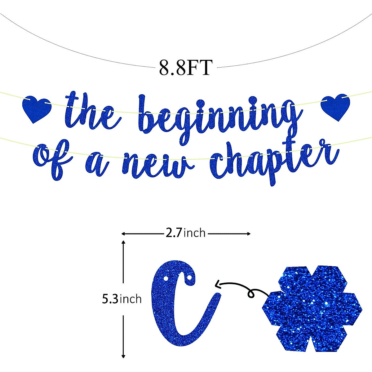 The Beginning of A New Chapter Banner, Farewell! Good Luck! Banner Decorations, Graduation, Retirement, Baby Shower, Engagement, Party Supplies Blue Glitter…