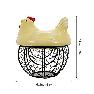 YARDWE Iron Egg Storage Basket Ceramic Chicken Shaped Mesh Wire Egg Holder Decorative Display Organizer Container for Vegetable Fruits Snacks Farmhouse Decor Yellow