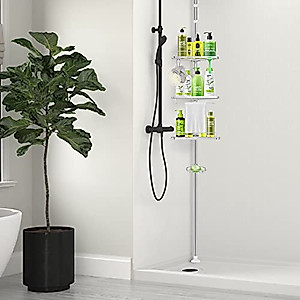 Yvilant Corner Shower Caddy Tension Pole, 4 Layer Rustproof Shower Corner Shelf Stainless Steel Pole Organizer Standing Shower Organizer Adjustable Shower Shelf, 59-110 Inches, Silver