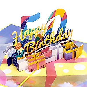 Ribbli 50th Birthday Card, Pop Up 3D Greeting Card, Funny Happy 50 Birthday Card for Men Women Husband Wife Daughter Sister Mom Dad, with Envelope