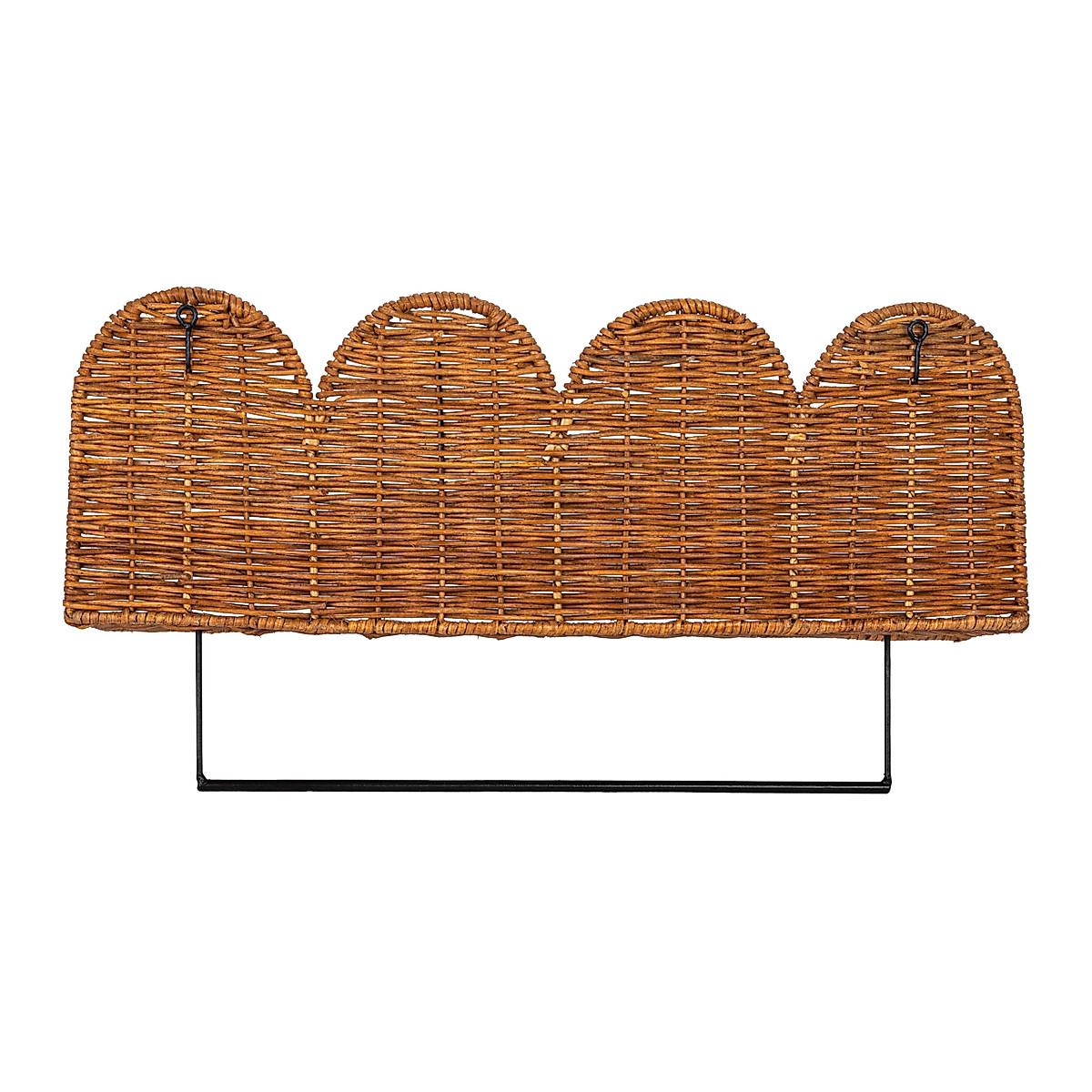 Creative Co-Op Rattan Wicker Wall Shelf with Scalloped Edge and Metal Rod, Natural