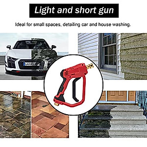 Raincovo Pressure Washer Gun, 3/8 Inch Quick Connect, M22 14mm or M22 15mm Fitting, Short Power Washer Gun with 5 Nozzle Tips, 4000 PSI
