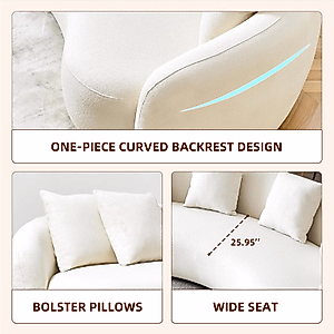 GlasFlength Teddy Fabric Curved, 101" Mid Century Modern Half Moon Sectional Cloud Luxury 4-Seat Sofa Couch with 4 Throw Pillows for Living Room Apartment, Bedroom, Office, withe