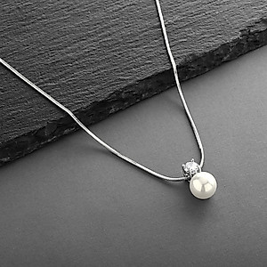 Mariell White Pearl Bridal, Bridesmaid Necklace with Cubic Zirconia Crystal, Pearl Wedding Jewelry, Perfect for Mother of the Bride, Birthday Gift, Everyday Wear