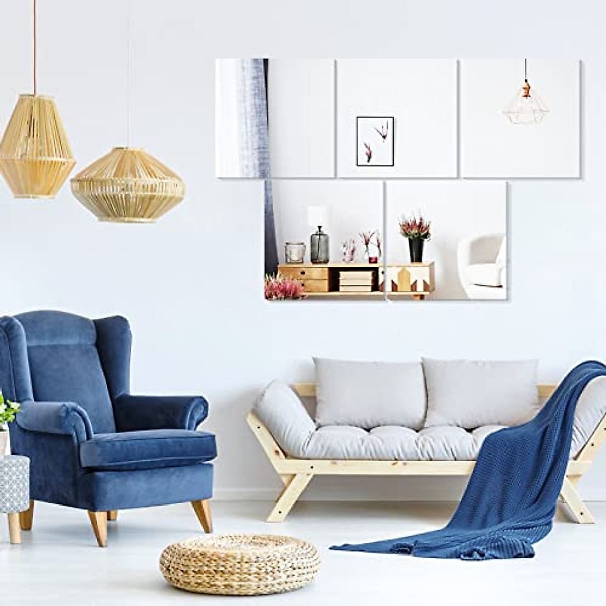 12 Pcs Acrylic Flexible Mirror Sheets, 12 x 12 in Mirror Tiles Self Adhesive Square Cuttable Mirror Wall Stickers Non Glass Acrylic Safety Reflective Mirror for DIY Craft Home Wall Decoration