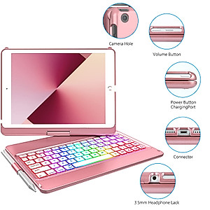 MMK® Keyboard Case for iPad 10.2 inch 9th Gen 2021,iPad 8th Generation 2020,iPad 7th Generation 2019,10 Color Backlit 360 Rotatable Wireless Detachable Bluetooth Keyboard Cover Tablet Case