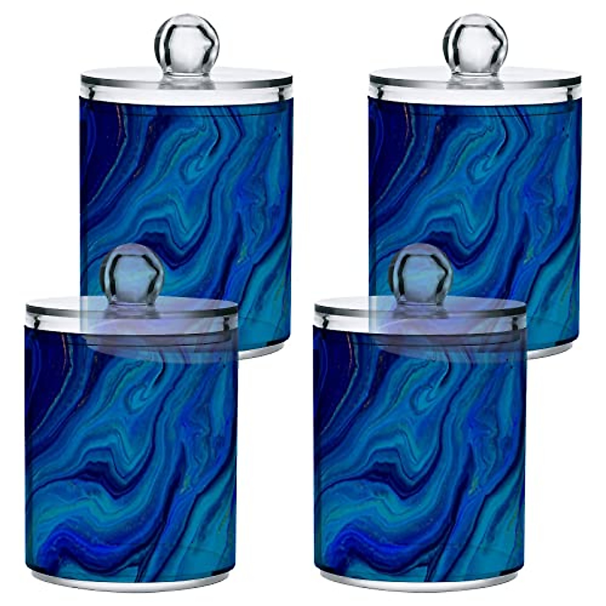 2 Pack Qtip Holder Organizer Dispenser Navy Blue Marble Bathroom Storage Canister Cotton Ball Holder Bathroom Containers for Cotton Swabs/Pads/Floss