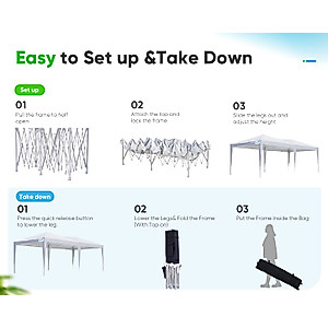 Quictent 10x20ft Easy Pop up Canopy Tent Instant Canopy Shelter Waterproof with Roller Bag (White)