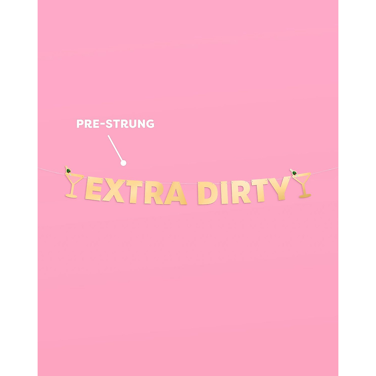 xo, Fetti Extra Dirty Martini Gold Foil Banner - 5 Ft. | Bachelorette Decoration, Birthday Party Sign, Casino Decor, Girl Cocktail Backdrop, Vegas Photo Booth Background