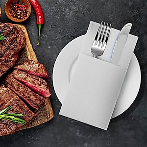 White Napkins Disposable Linen Feel, Prefolded Cloth Like Airlaid Paper Napkins with Built-in Flatware Pocket, Absorbent Napkins Disposable Guest Hand Towels for Wedding, Party, Festival, 50 Pack