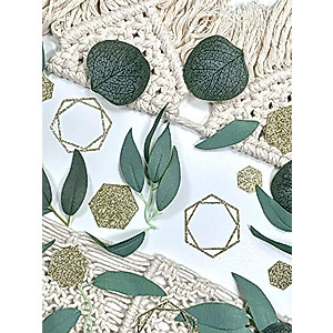 Greenery Baby Shower Decorations, Bridal Shower Table Decorations, Hexagon Confetti, Artificial Eucalyptus Leaves with Willow Leaves Confetti, Handmade