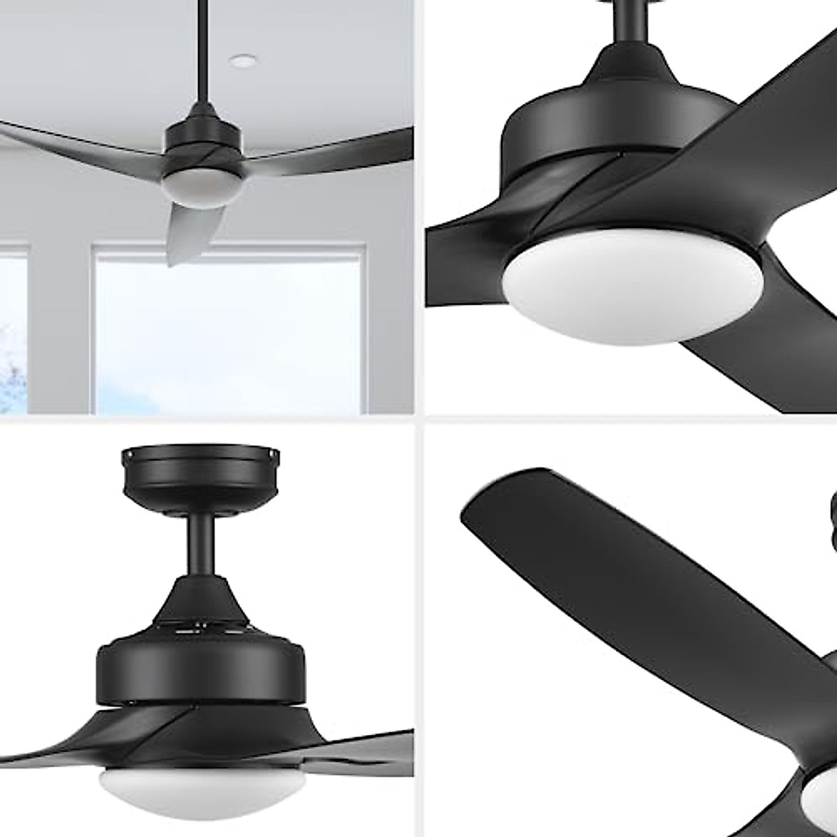 Honeywell Ceiling Fans Lynton, 52 Inch Indoor Outdoor Ceiling Fan with Color Changing LED Light, Remote Control, Matte Black High Performance Blades, Reversible Airflow - 51854-01 (Black)