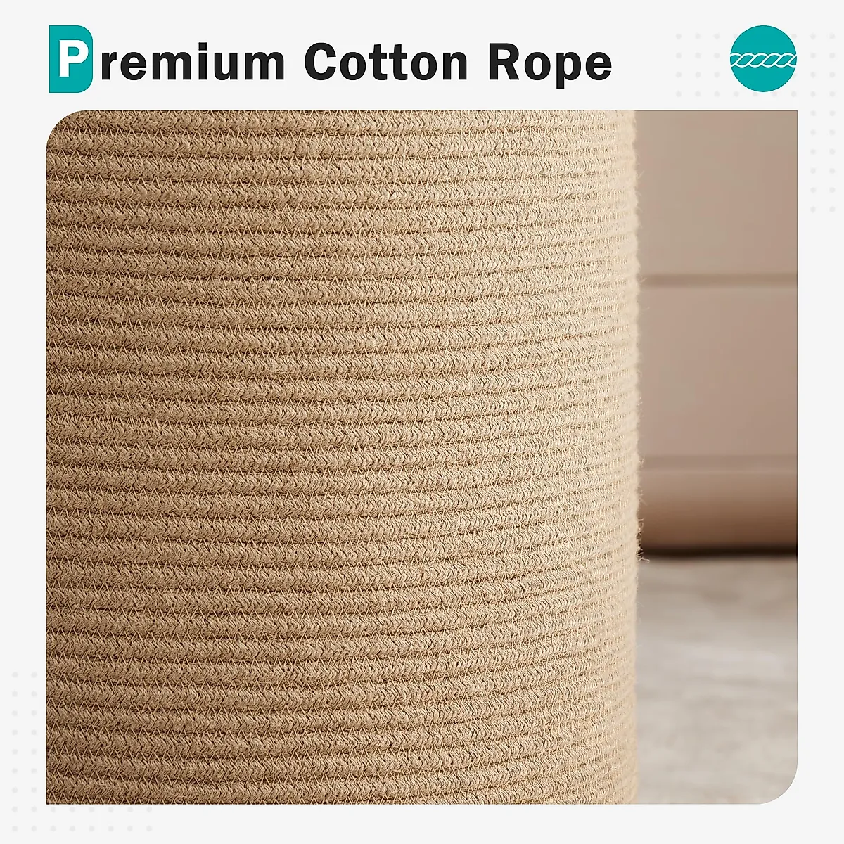 YOUDENOVA Cotton Laundry Hamper, 58L - Woven Collapsible Storage Basket - Jute Brown