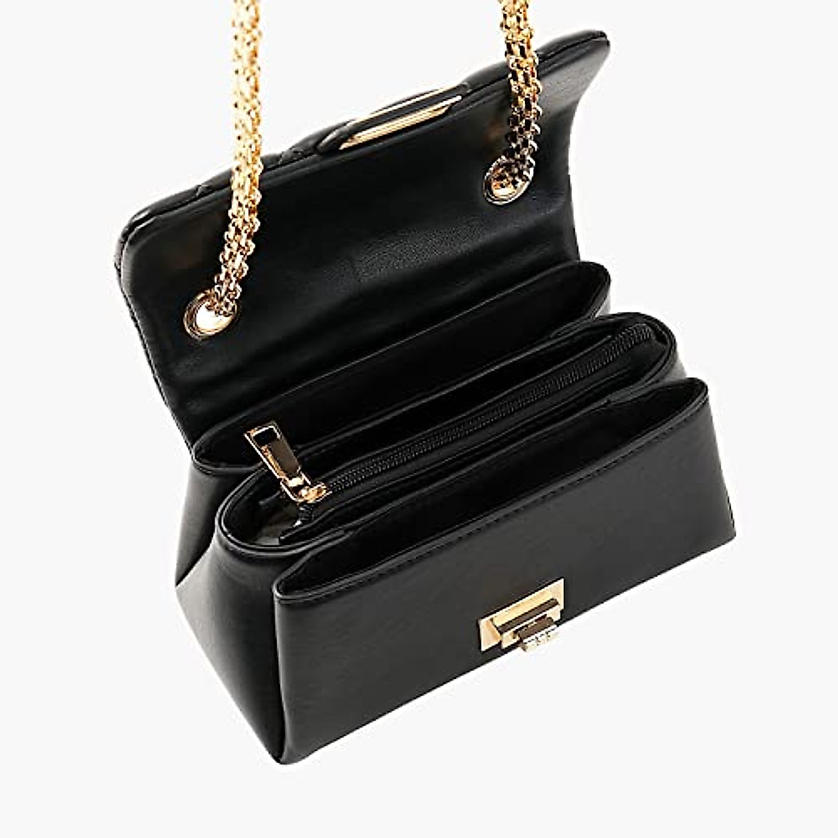 Crossbody Bags for Women Small Quilted Faux Leather Cute Cross Body Bag Purses for Women Designer Shoulder Bag Trendy Women's Crossbody Handbags Fashion Light Weight Chain Strap Purse Black