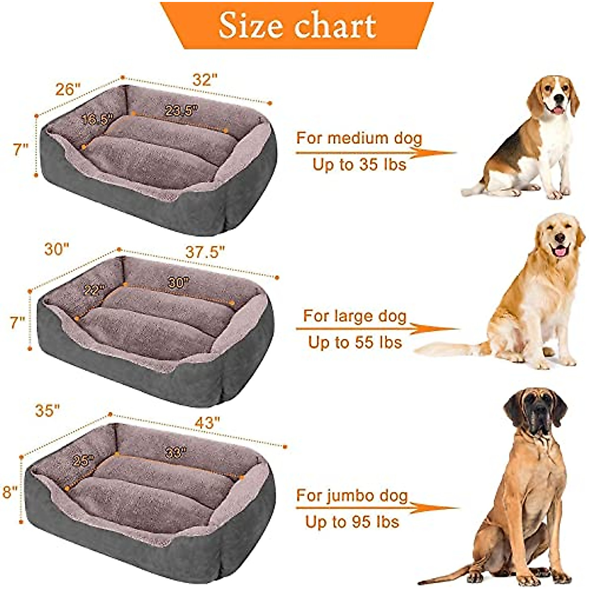 CLOUDZONE Dog Bed for Large Dogs, Large Dog Bed Machine Washable Rectangle Breathable Soft Padding with Nonskid Bottom Pet Bed for Medium and Large Dogs or Multiple