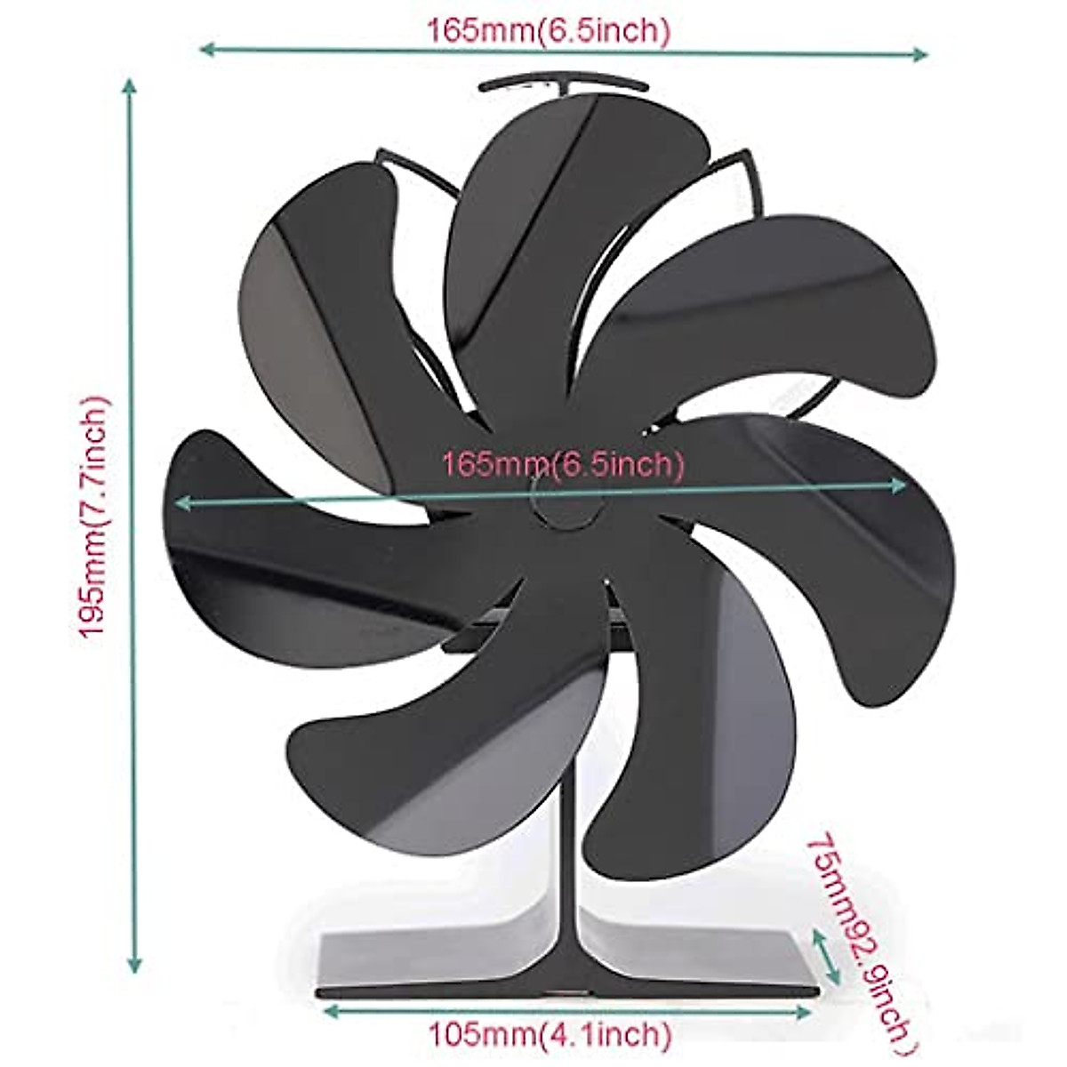 UXZDX CUJUX Heat Powered Stove Fan Black Home Fireplace Fan Quiet Log Wood Burner Efficient Heat (Color : Black, Size : 19x13x16CM)