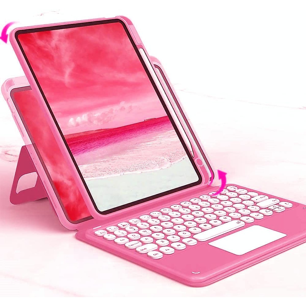 HENGHUI Magnetic iPad 10th Generation Keyboard Case with Touchpad Cute Color Keyboard Vertical Stand Movable Clear Back Case Detachable Keyboard (Dark Pink)