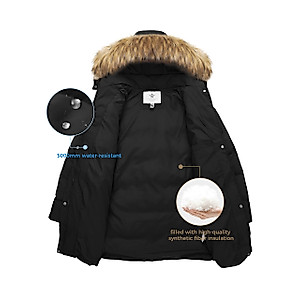 WenVen Women's Winter Thicken Puffer Coat with Fur Removable Hood (Black, 2XL)