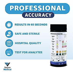 Vaunn Medical 8-in-1 Urine Test Strips and Urinalysis for UTI, Nitrites, Leuckcytes, Ketosis, pH, Protein, 120 CT