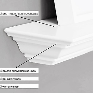 WELLAND 72-Inch Fireplace Mantel Shelf Wall Mounted,White Corona Crown Molding Ledge Floating Shelf, Pinewood