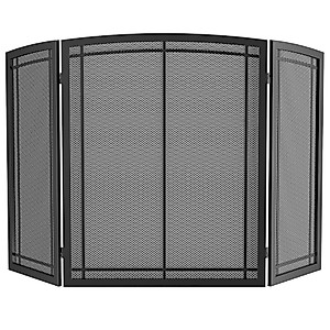 FireBeauty Fireplace Screen 3 Panel Wrought Iron Black Metal 48"(L) x30(H) Spark Guard Cover (Modern)