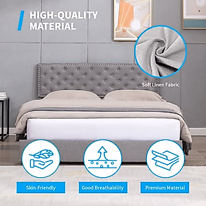 Mjkoen Bed Frame with Storage, Tufted Bed Frame with 4 Storage Drawers,King Size Upholstered Bed Frame with Adjustable Headboard for Bedroom Light Grey