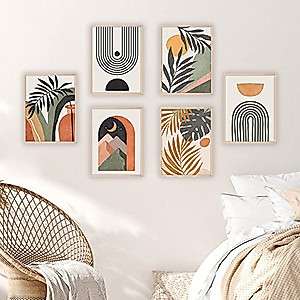 Canssape Boho Wall Art Set of 6 Geometric Abstract Wall Poster for Bedroom Mid Century Modern Wall Art 8"x10"Boho Wall Decor for Room Aesthetic (Unframed)(Green)