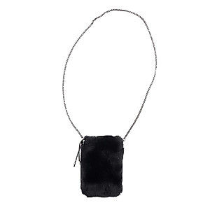 surell - Luxurious Rex Rabbit Fur Mobile Bag - Fluffy Crossbody w Long Chain - Sleek Fashion Purse Gift - Fuzzy Wallet w Magnetic Closure - Stylish Quality Fuzzy Cross Body Bag - (Black)