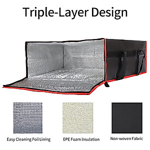 Bodaon Insulated Pizza Delivery Bag, 20" x 20" x 8" Pizza Warmer Bags for Carry Hot, Insulated Food Delivery Bag, Insulated Grocery Bags, Black with Red Edge, 2-Pack