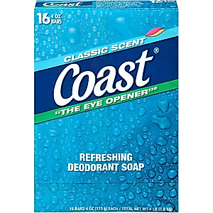 Coast Refreshing Deodorant Soap - Bar Soap with Thick Rich Lather - Clean Rinsing Formula for Fresh, Non-Dry Skin - Classic Scent - 16 x 4 oz