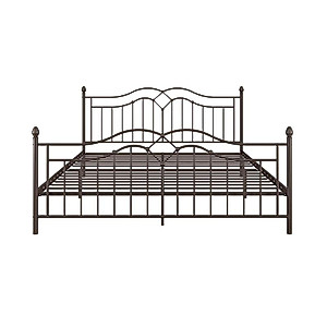 DHP Tokyo Metal Platform Bed with Classic Finial Post Headboard and Footboard, Underbed Storage Space, No Box Spring Needed, King, Bronze