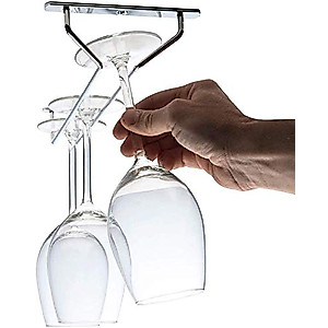 Wine Glass Holder Under Cabinet Organizer for Kitchen Organization and Storage Chrome Finish (22inch)