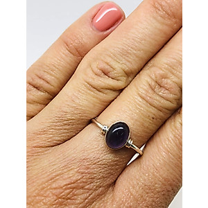 Koral Jewelry Amethyst Vintage Gipsy Delicate Ring 925 Sterling Silver Oval Stone Boho Chic (9)
