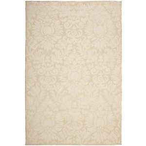 SAFAVIEH Total Performance Collection Area Rug - 6' x 9', Ivory, Hand-Hooked Damask, Non-Shedding & Easy Care, Ideal for High Traffic Areas in Living Room, Bedroom (TLP714F)