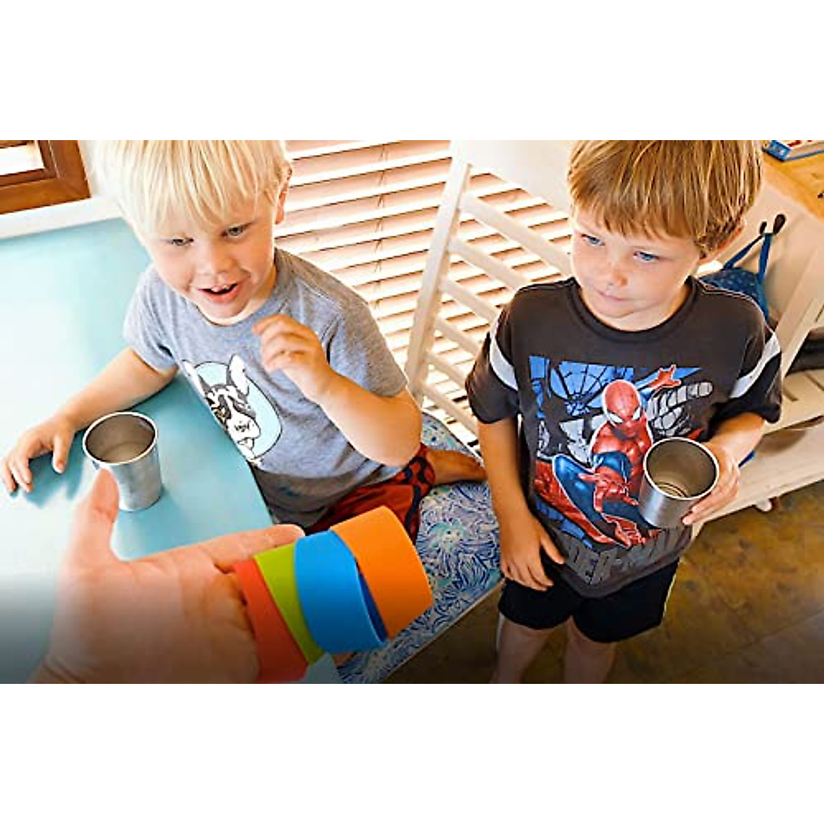 Stainless Steel Cups for Kids and Toddlers 8 oz. with Silicone Sleeves - Small Metal Cups for Home & Outdoor Activities, BPA Free Healthy Unbreakable Premium Metal Drinking Glasses (4-Pack)