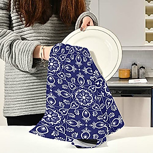 Qilmy Mexican Talavera Kitchen Dish Towel Set of 6, Soft Absorbent Dish Cloths Decorative Tea Bar Drying Towels, 18 x 28 Inch