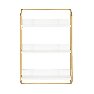 Kate and Laurel Hylton Modern Glam 3-Tier Floating Wall Shelf for Display and Storage, 18x28x7, White/Gold