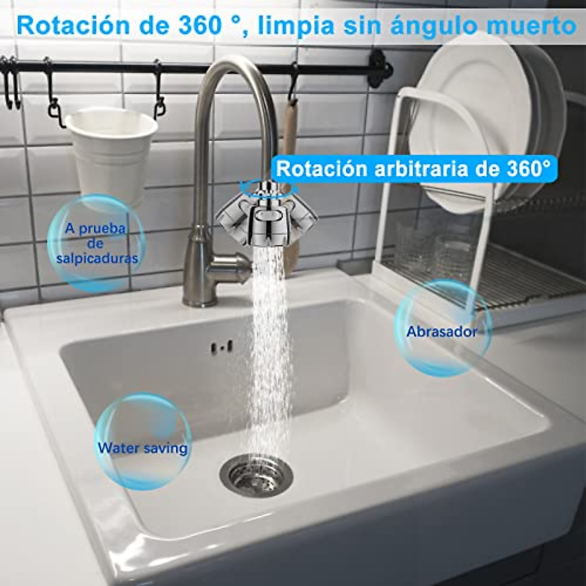 Faucet Aerator, 2022 Kitchen Sink Faucet Sprayer Head 360° Rotatable, High Pressure and Anti -Splash Water Saving Faucet Spray Head Bubbler for for Faucet Replacement Head, G1/2 Connector, 2 Modes