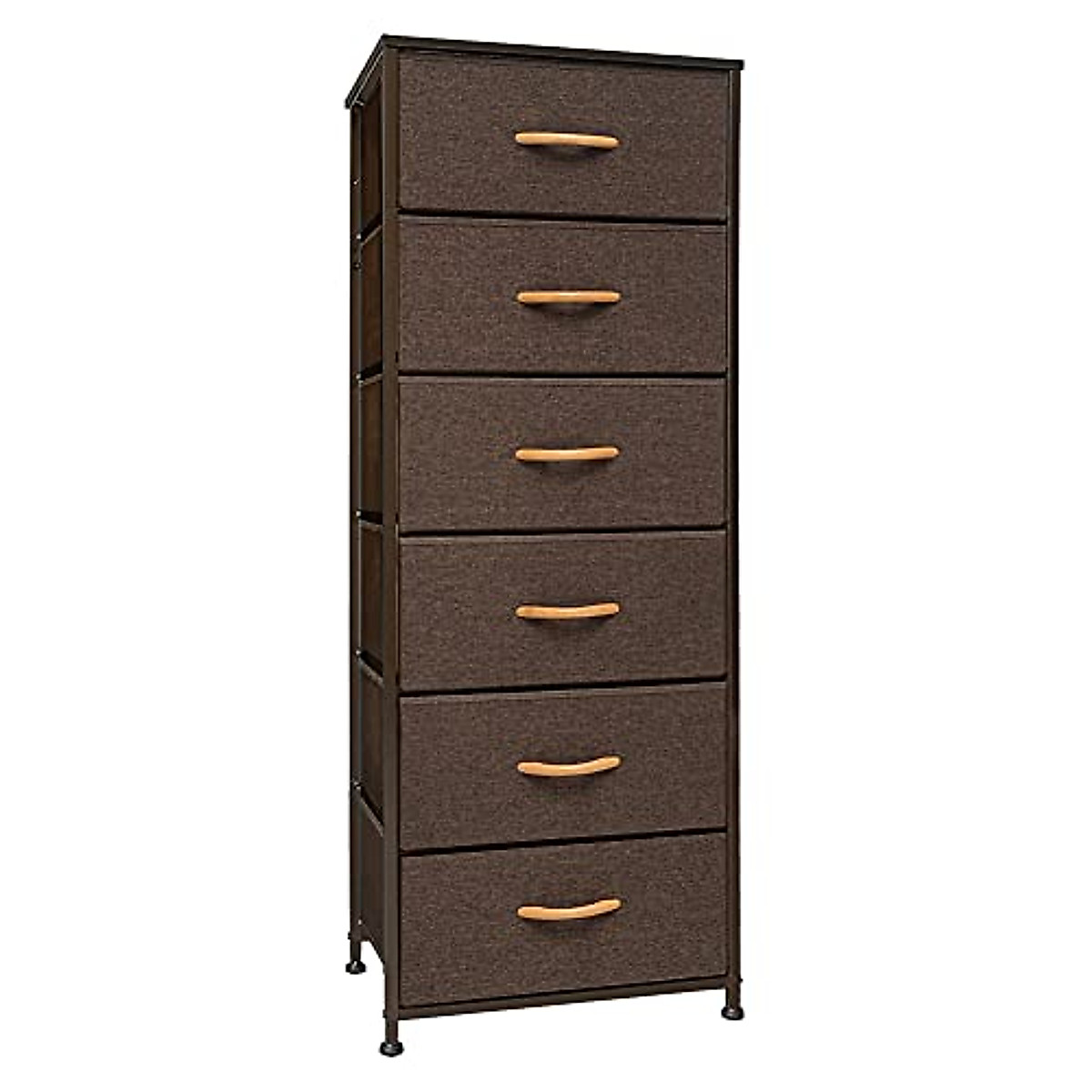 Crestlive Products Vertical Dresser Storage Tower - Sturdy Steel Frame, Wood Top, Easy Pull Fabric Bins, Wood Handles - Organizer Unit for Bedroom, Hallway, Entryway, Closets - 6 Drawers (Brown)
