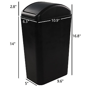 Farmoon Slim Trash Can, 14L Black Swing Kitchen Garbage Bin