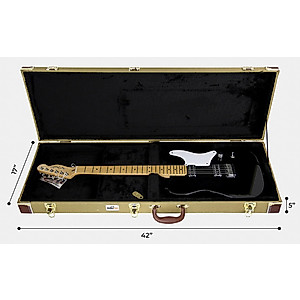 Gearlux Rectangular Electric Guitar Hard Shell Wood Case for Standard-Size Guitars Including Fender Strat/Tele - Tweed